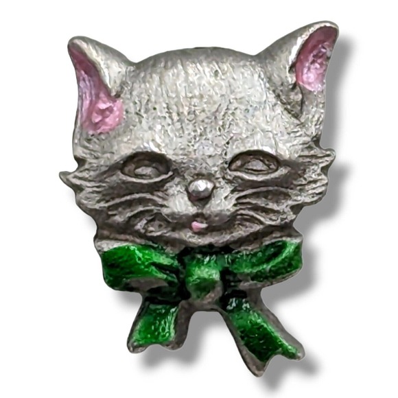 Jonette | Jewelry | Vintage Jj Jonette Hat Lapel Pin Cat With Green Bow ...